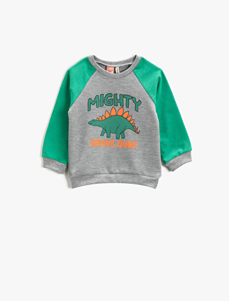 Koton Erkek Çocuk Dinozor Baskılı Sweatshirt Bisiklet Yaka