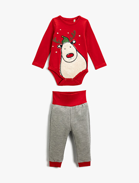 Koton Erkek Çocuk Hayvan Baskılı Uzun Kollu Çıtçıtlı Zıbın Jogger Eşofman Altı Seti