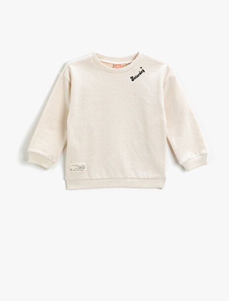 Koton Erkek Çocuk Saturday Baskılı Sweatshirt Bisiklet Yaka Pamuklu