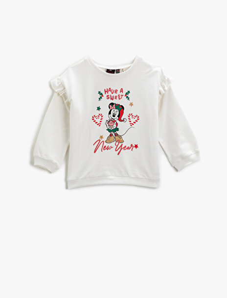 Koton Kız Çocuk Mickey Mouse Baskılı Pamuklu Fırfırlı Sweatshirt