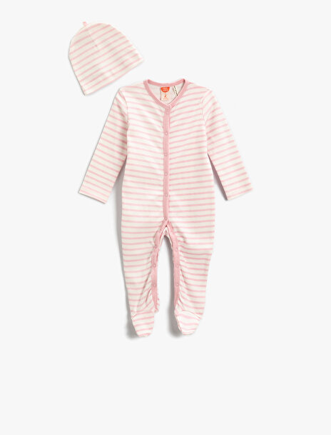 Koton Kız Çocuk Uzun Kollu Çizgili Çıtçıtlı Zıbın Bere Seti Pamuklu Koton Kız Çocuk Uzun Kollu Çizgili Çıtçıtlı Zıbın Bere Seti Pamuklu