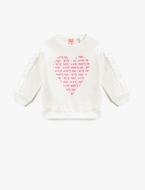Koton Kız Çocuk Kalp Baskılı Bisiklet Yaka Sweatshirt Pamuklu