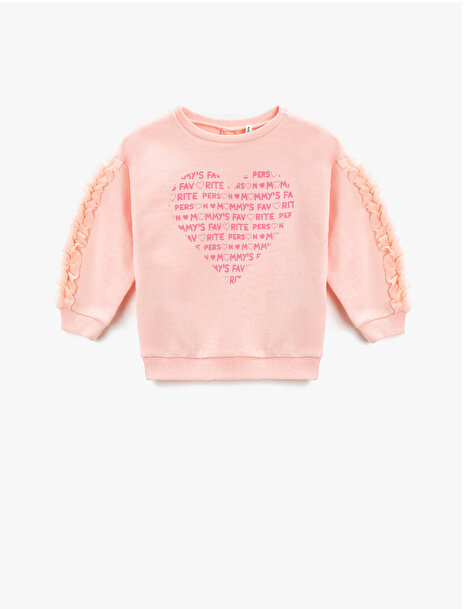 Koton Kız Çocuk Kalp Baskılı Bisiklet Yaka Sweatshirt Pamuklu