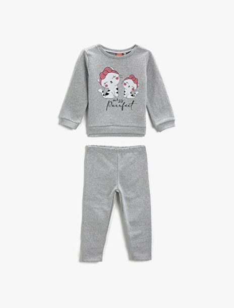 Koton Kız Çocuk Kedi Baskılı Sweatshirt Eşofman Altı Seti Pamuklu Koton Kız Çocuk Kedi Baskılı Sweatshirt Eşofman Altı Seti Pamuklu