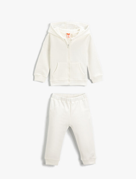 Koton Kız Çocuk Kapüşonlu Fermuarlı Sweatshirt Jogger Eşofman Altı Seti Pamuklu