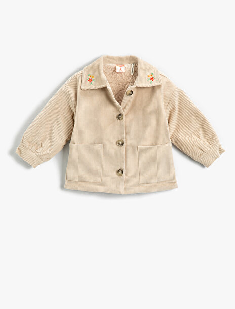 Koton Kız Çocuk Yakası İşlemeli Ceket Cep Detaylı