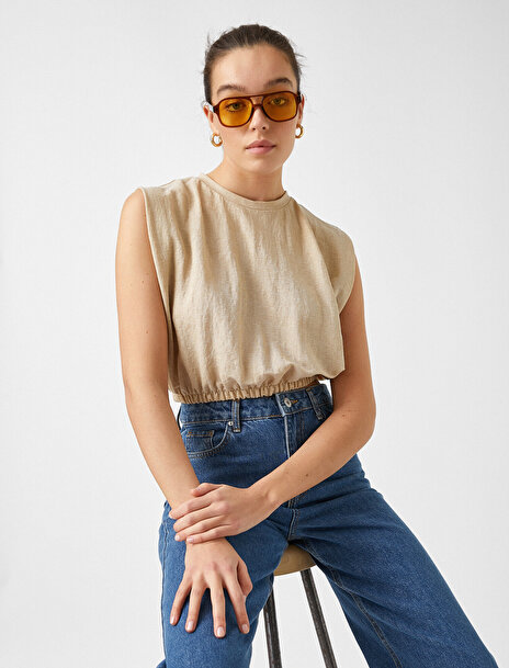 Koton Kadın Beli Lastikli Crop Tişört