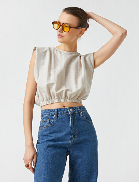 Koton Kadın Beli Lastikli Crop Tişört