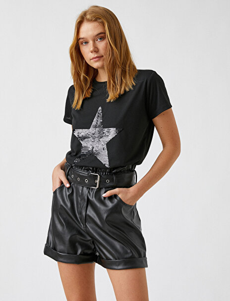 Koton Kadın Yıldız Payetli Kısa Kollu Tişört