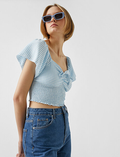 Koton Kadın Kısa Kollu Çizgili Gipeli Bluz