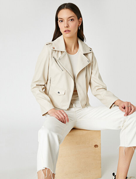 Koton Kadın Deri Görünümlü Ceket Cep Detaylı