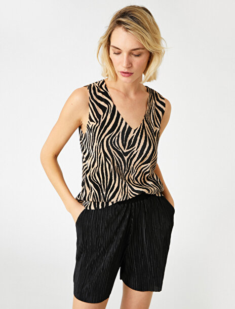 Koton Kadın Leopar Desenli Atlet V Yaka