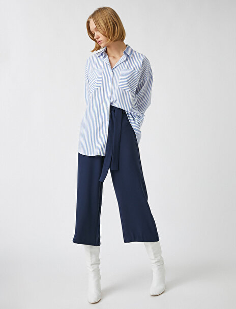 Koton Kadın Yüksek Bel Kuşaklı Geniş Paça Culotte Pantolon