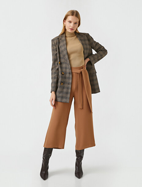 Koton Kadın Yüksek Bel Kuşaklı Geniş Paça Culotte Pantolon