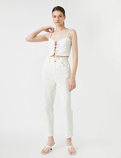 Koton Kadın Beli Lastikli Rahat Kesim Yüksek Bel Hafif Düz Paça - Baggy Jean