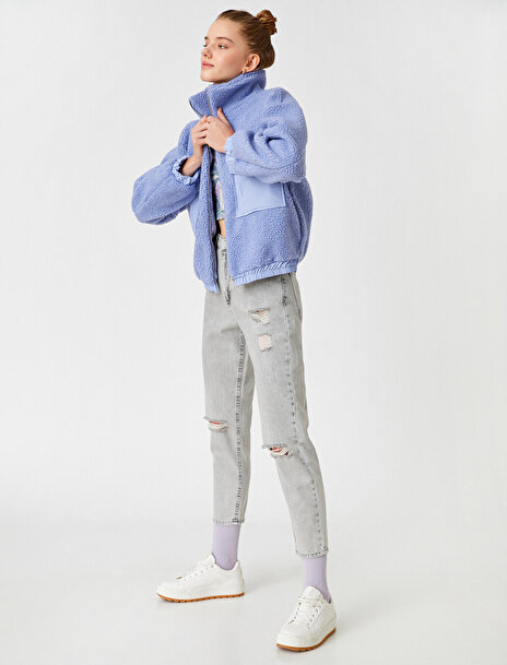 Koton Ole Genç Kız Yüksek Bel Dizi Yırtık Kot Pantolon - Mom Jean