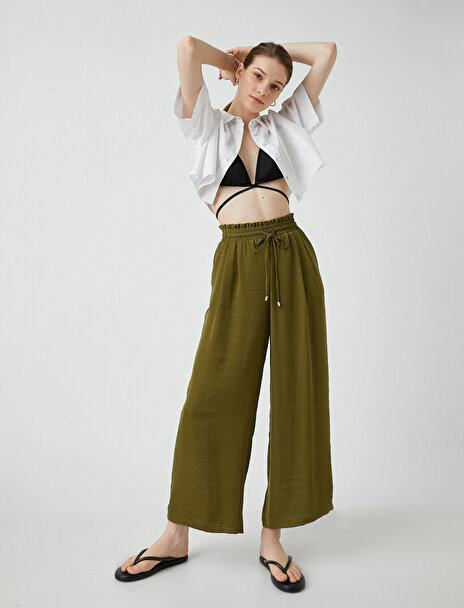 Koton Kadın Bol Paça Pantolon Beli Bağlamalı