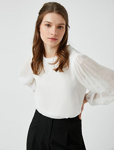 Koton Kadın Uzun Kollu Tül Detaylı Bluz