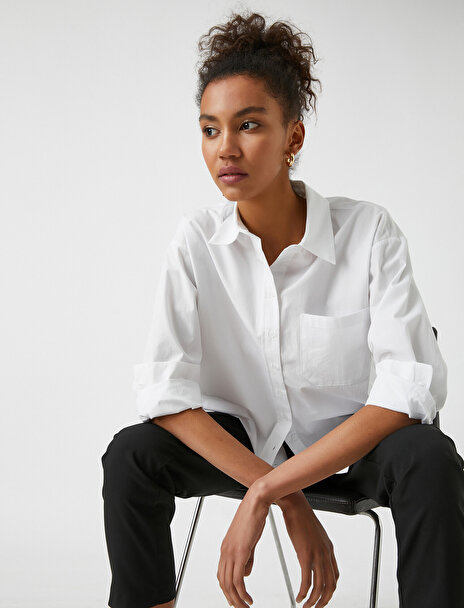 Koton Kadın Uzun Kollu Cepli Pamuklu Gömlek