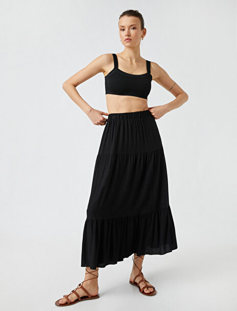 Koton Kadın Beli Lastikli Fırfırlı Midi Etek