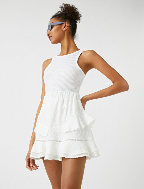 Koton Kadın Mini Etek Fırfırlı Beli Lastikli