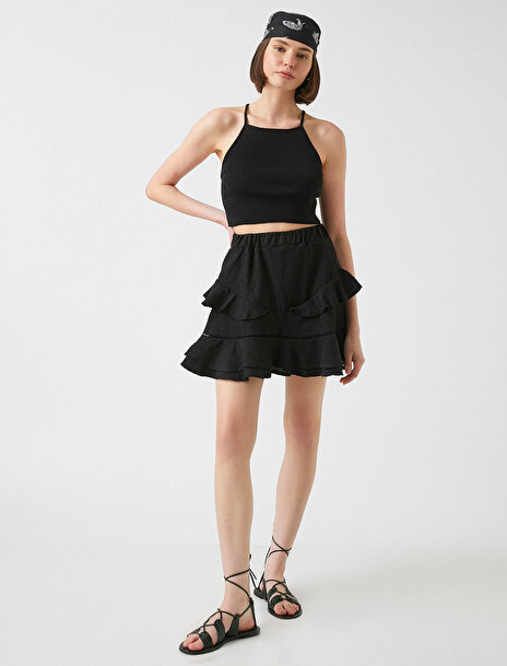 Koton Kadın Mini Etek Fırfırlı Beli Lastikli