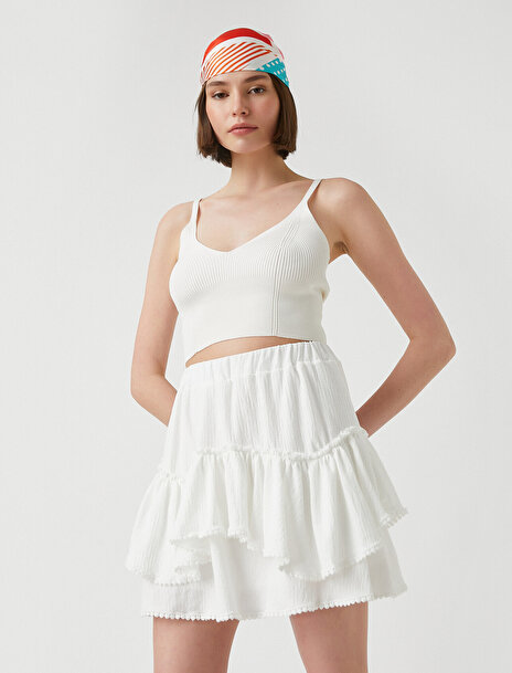 Koton Kadın Beli Lastikli Fırfırlı Mini Etek