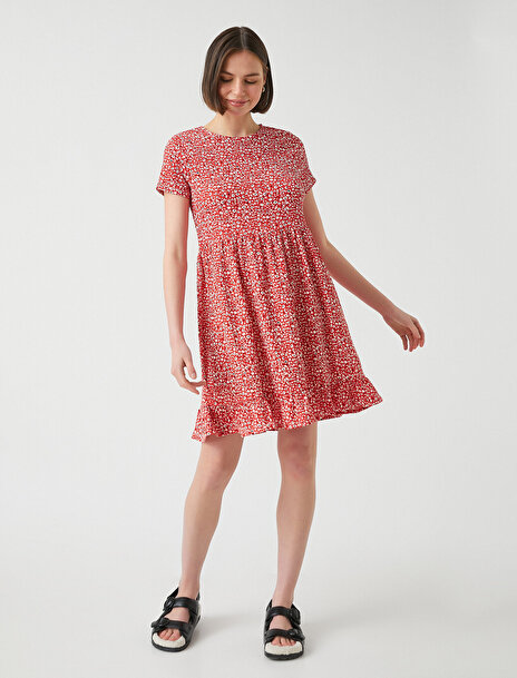 Koton Kadın Kısa Kollu Desenli Fırfırlı Elbise