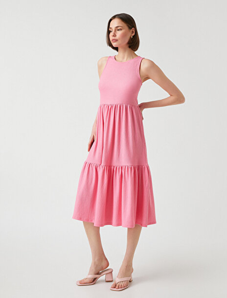 Koton Kadın Kolsuz Midi Fırfırlı Elbise