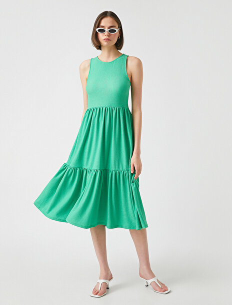 Koton Kadın Kolsuz Midi Fırfırlı Elbise