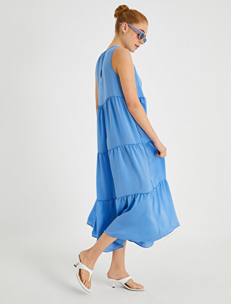 Koton Kadın Kolsuz Midi Fırfırlı Elbise