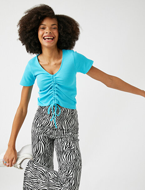 Koton Ole Genç Kız Büzgülü V Yaka Tişört