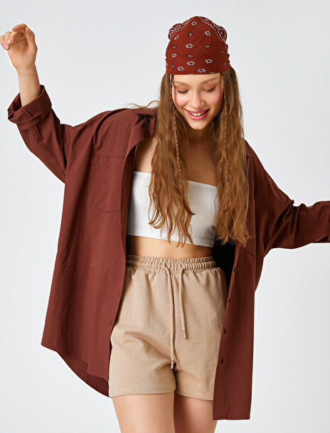 Koton Kadın Mini Şort Cepli Beli Lastikli Bağlamalı