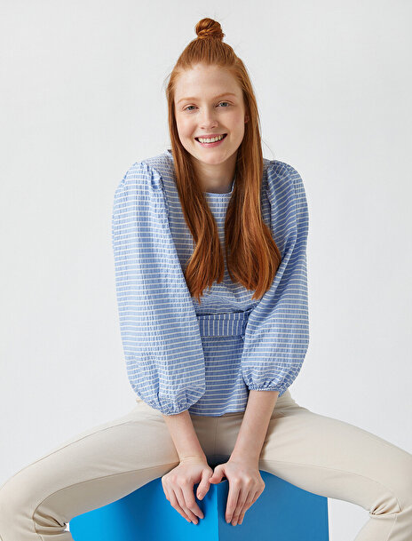 Koton Ole Genç Kız Balon Kollu Çizgili Bluz