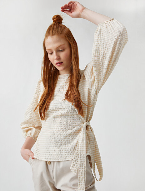 Koton Ole Genç Kız Balon Kollu Çizgili Bluz