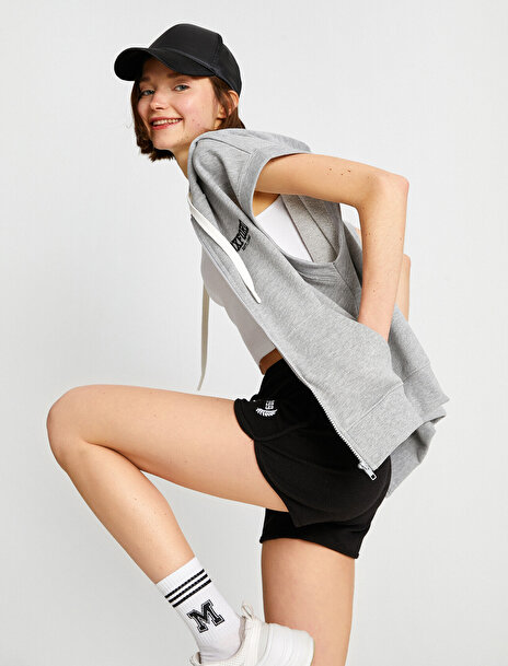 Koton Kadın Kısa Kollu Fermuarlı Sweatshirt