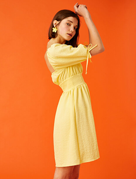 Koton Kadın Mini Elbise Balon Kollu Kalp Yaka