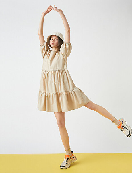 Koton Kadın Midi Boy Elbise Katlı Balon Kollu