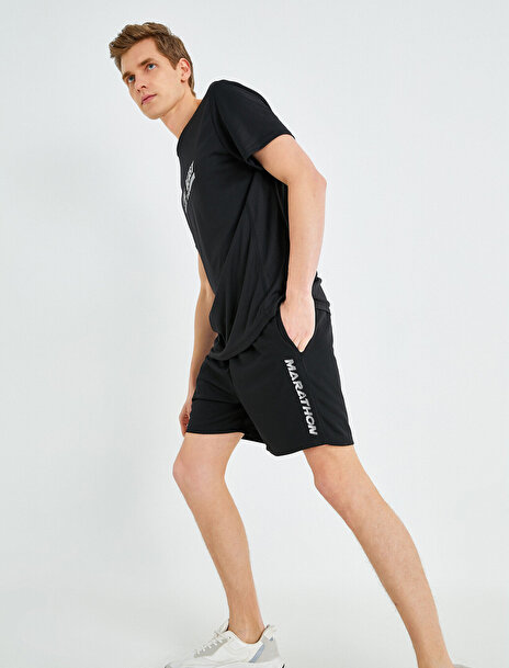 Koton Erkek Slogan Baskılı Kısa Spor Şort Belden Bağlamalı