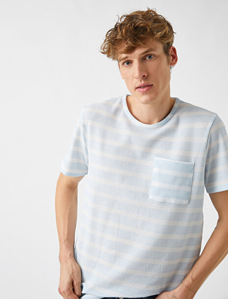 Koton Erkek Çizgili Cepli Basic Tişört