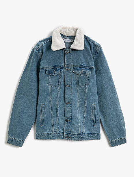 Koton Erkek Suni Kürk Yakalı Kot Mont