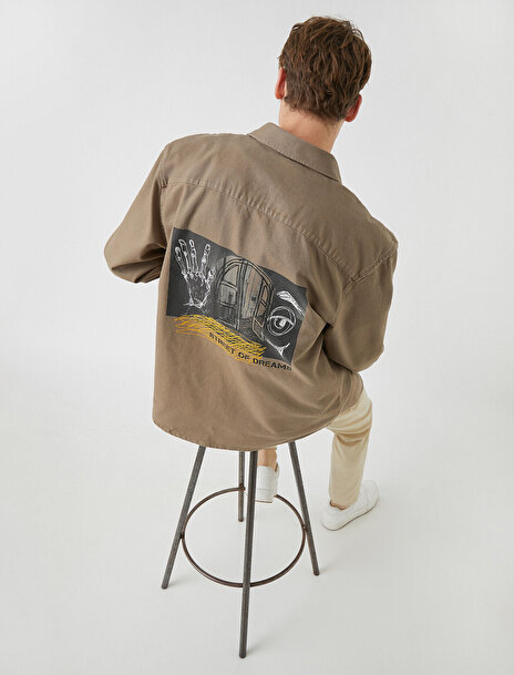 Koton Erkek Arkası Baskılı Gabardin Gömlek