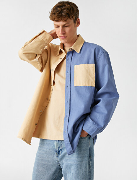 Koton Erkek Renk Bloklu Oversize Gömlek
