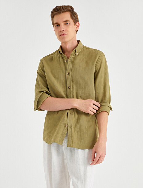 Koton Erkek Keten Görünümlü Pamuklu Gömlek