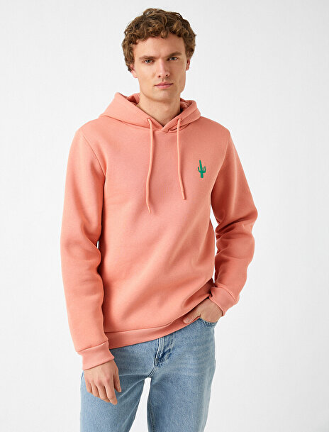 Koton Erkek Kaktüs İşlemeli Kapşonlu Sweatshirt