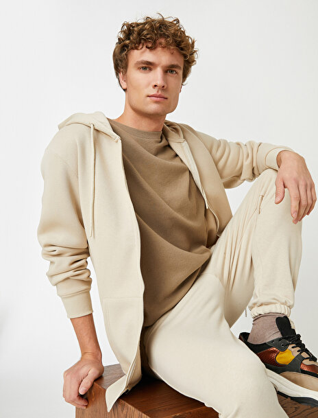 Koton Erkek Kırçıllı Fermuarlı Kapşonlu Sweatshirt Koton Erkek Kırçıllı Fermuarlı Kapşonlu Sweatshirt