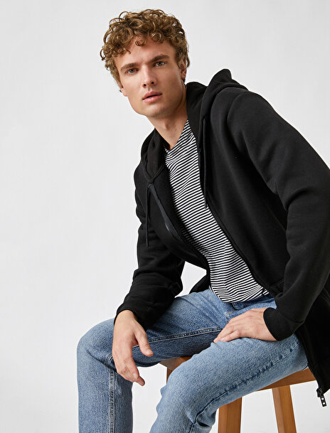Koton Erkek Kırçıllı Fermuarlı Kapüşonlu Sweatshirt