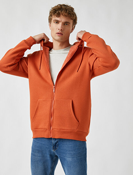 Koton Erkek Kırçıllı Fermuarlı Kapüşonlu Sweatshirt