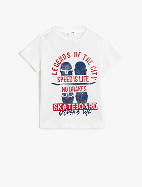 Koton Erkek Çocuk Kaykay Baskılı Kısa Kollu Tişört Pamuklu