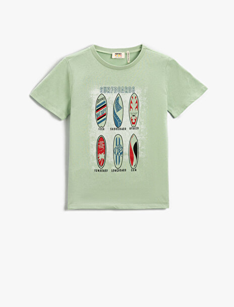 Koton Erkek Çocuk Sörf Baskılı Kısa Kollu Tişört Pamuklu